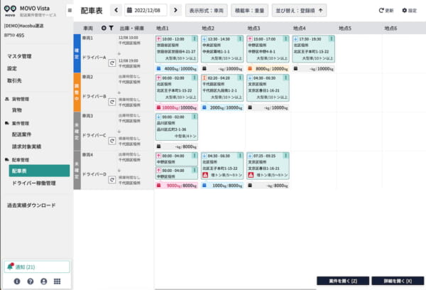 配送管理｢MOVO Vista｣に配車表機能、Hacobu